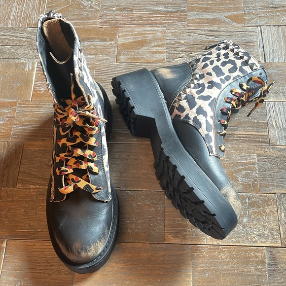 Steve Madden | Shoes | Steve Madden Trade Leopard Print Studded Combat ...